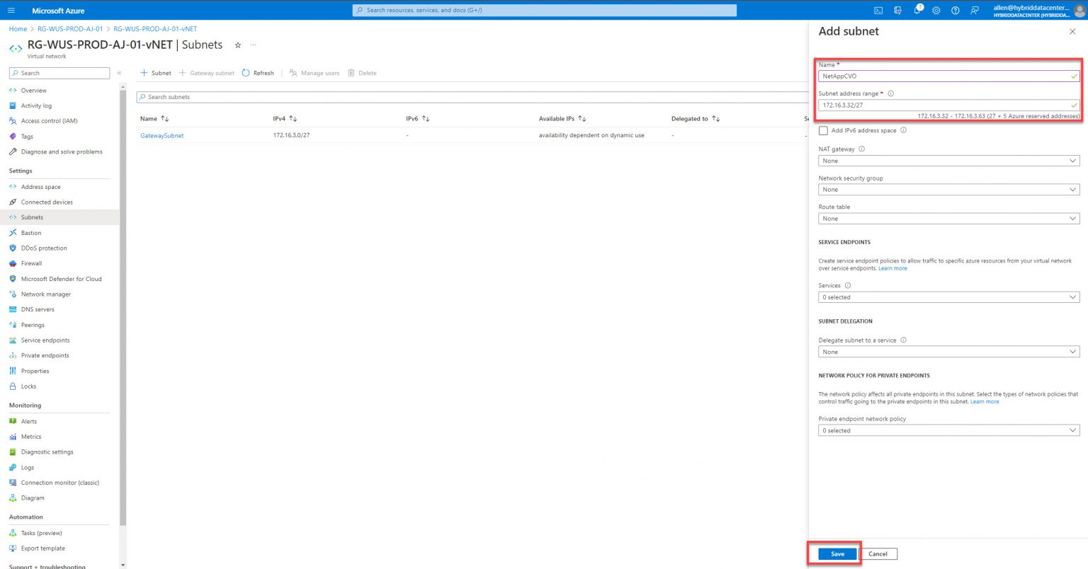 Deploy Netapp Cvo Part2 Azurevpn Hybrid Data Center 